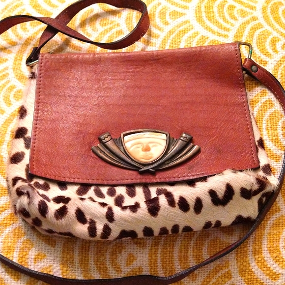 Bags | Unique Vintage Italian Leatheranimal Hide Purse With Ivory ...